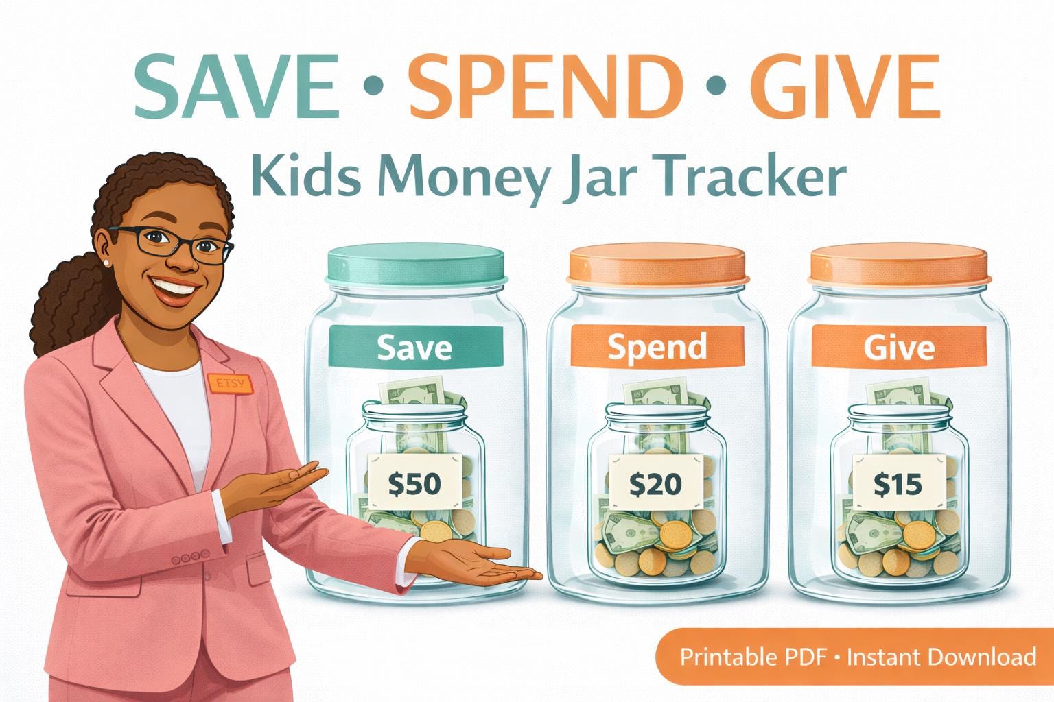 Kids Money Jar Tracker Printable | Save Spend Give Chart | Visual ...