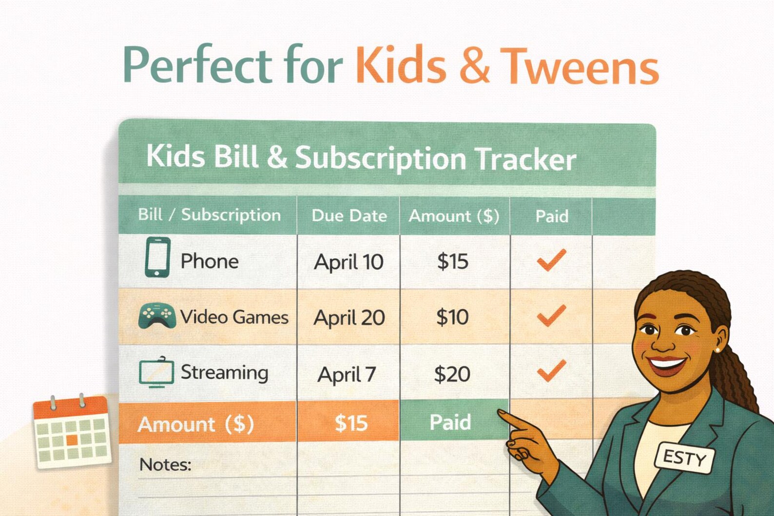 Kids Bill & Subscription Tracker Printable | Learn Monthly Expenses for ...