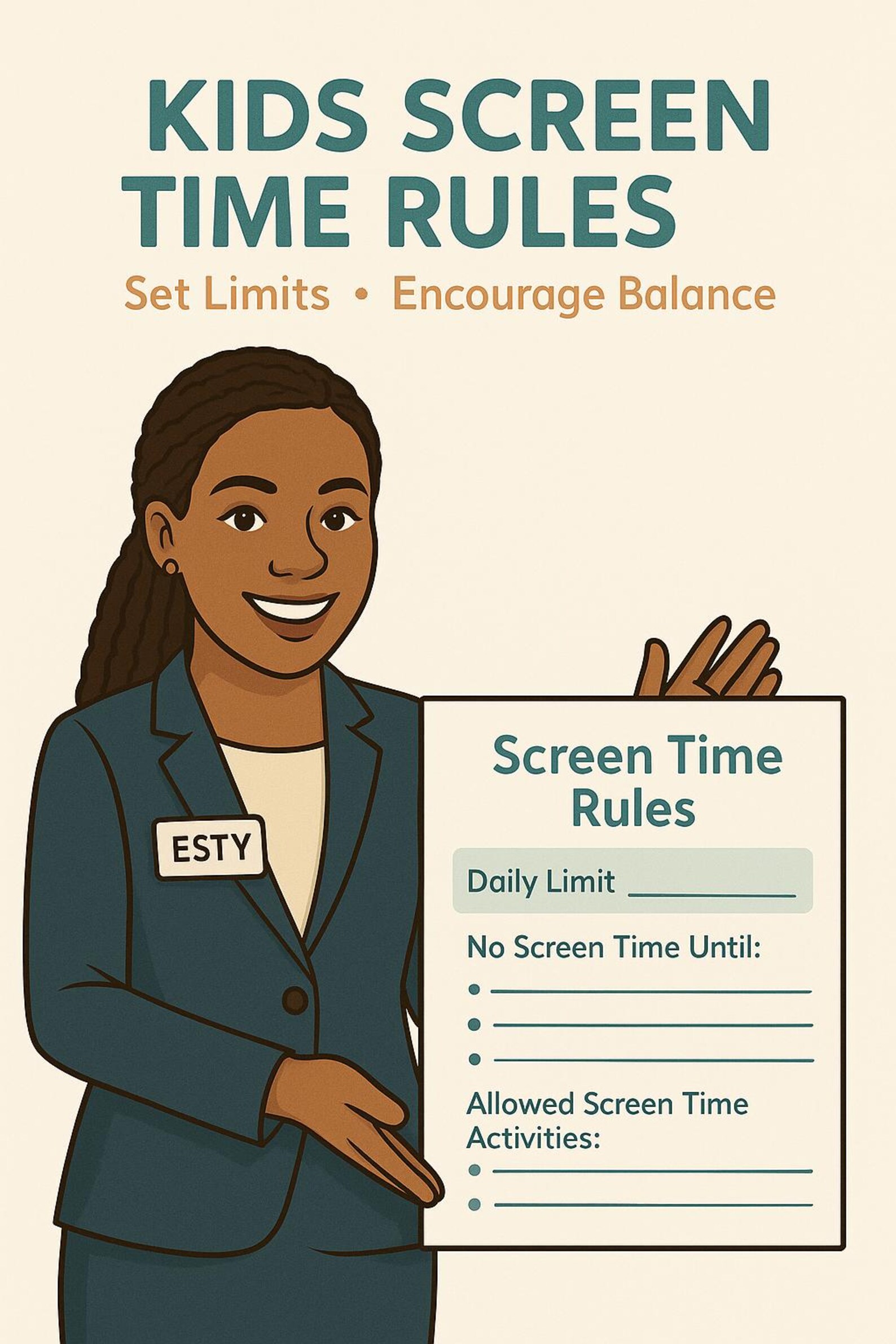 Kids Screen Time Rules Chart Printable Daily Limits Family Media Plan ...