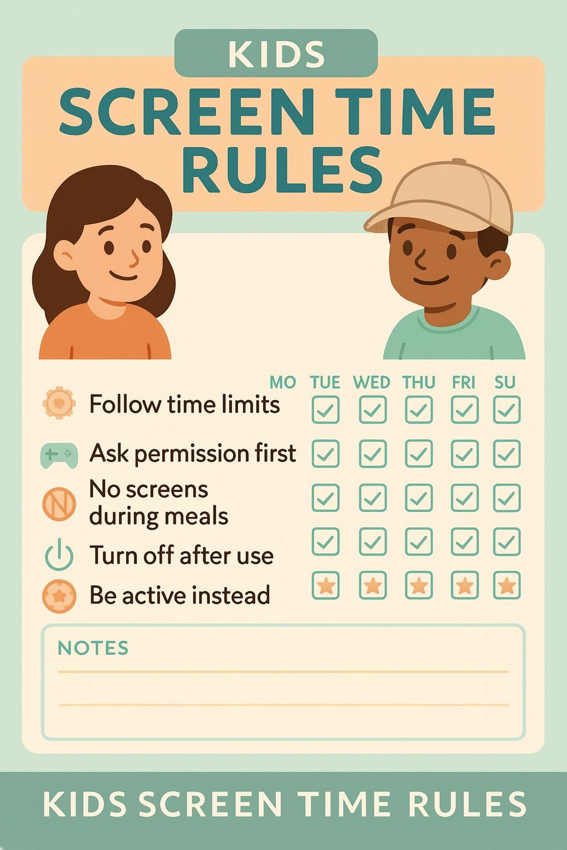 Kids Screen Time Rules Chart Printable Daily Limits Family Media Plan ...