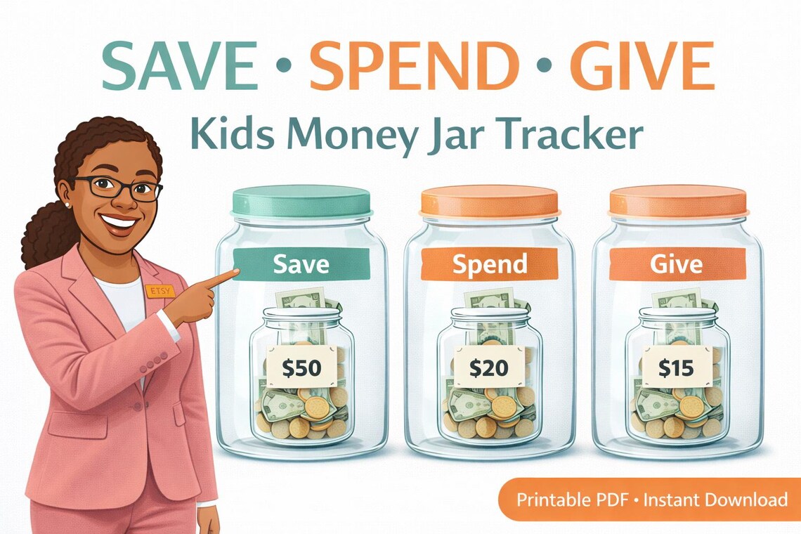 Kids Money Jar Tracker Printable | Save Spend Give Chart | Visual ...