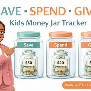 Kids Money Jar Tracker Printable | Save Spend Give Chart | Visual ...
