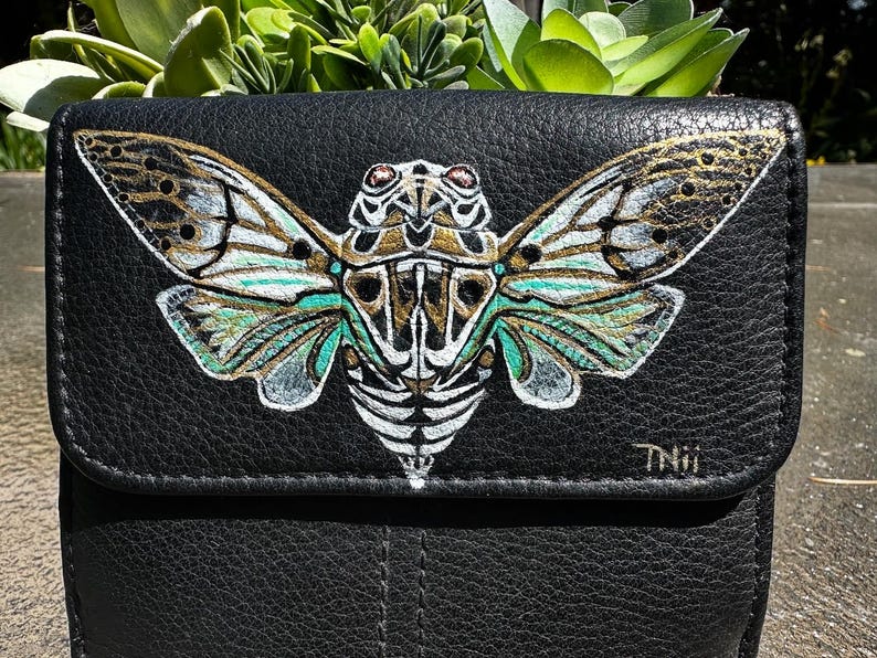 Ghost Cicada Hand Painted Leather Wallet - Etsy
