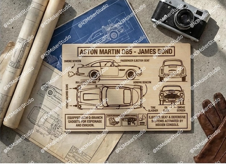 Aston Martin DB5 Spy Car Schematic Multilayered SVG | Lightburn | Laser ...