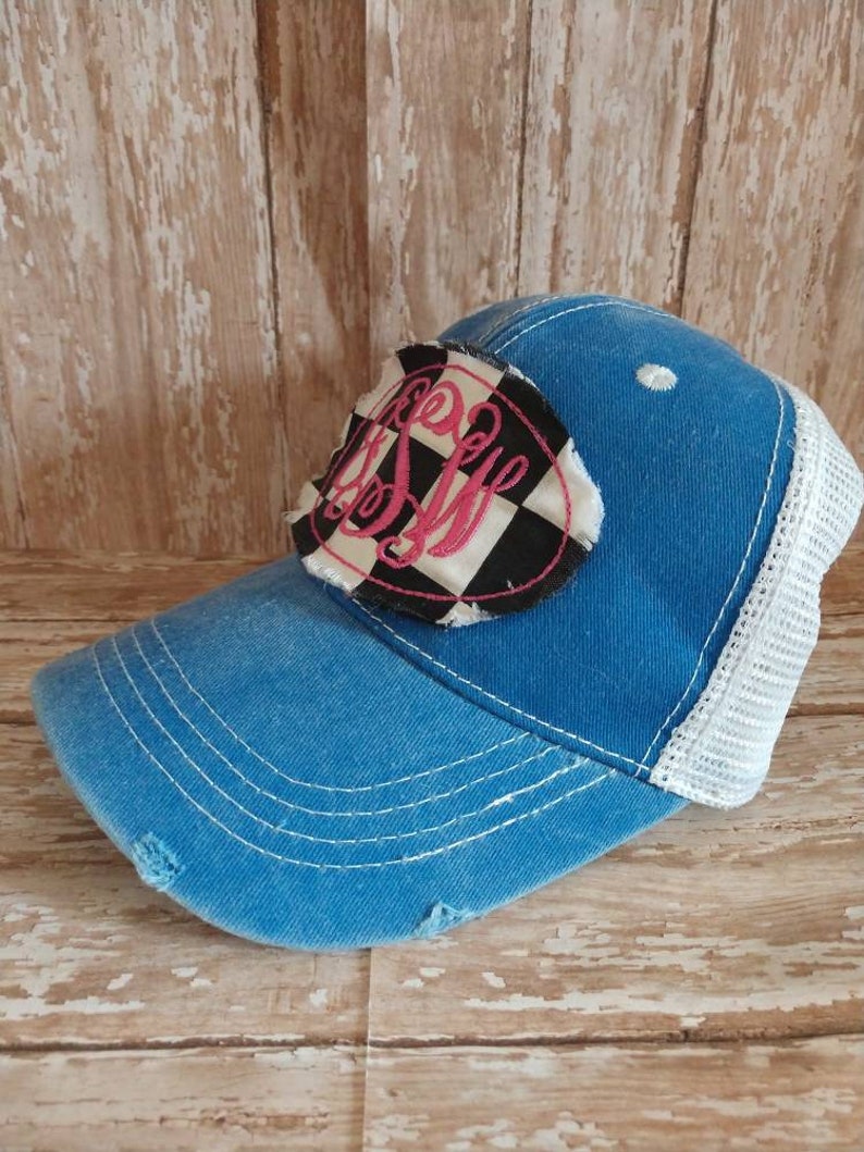 Monogram Hat Checkered Flag Raggy Patch Trucker Hat Raggy | Etsy