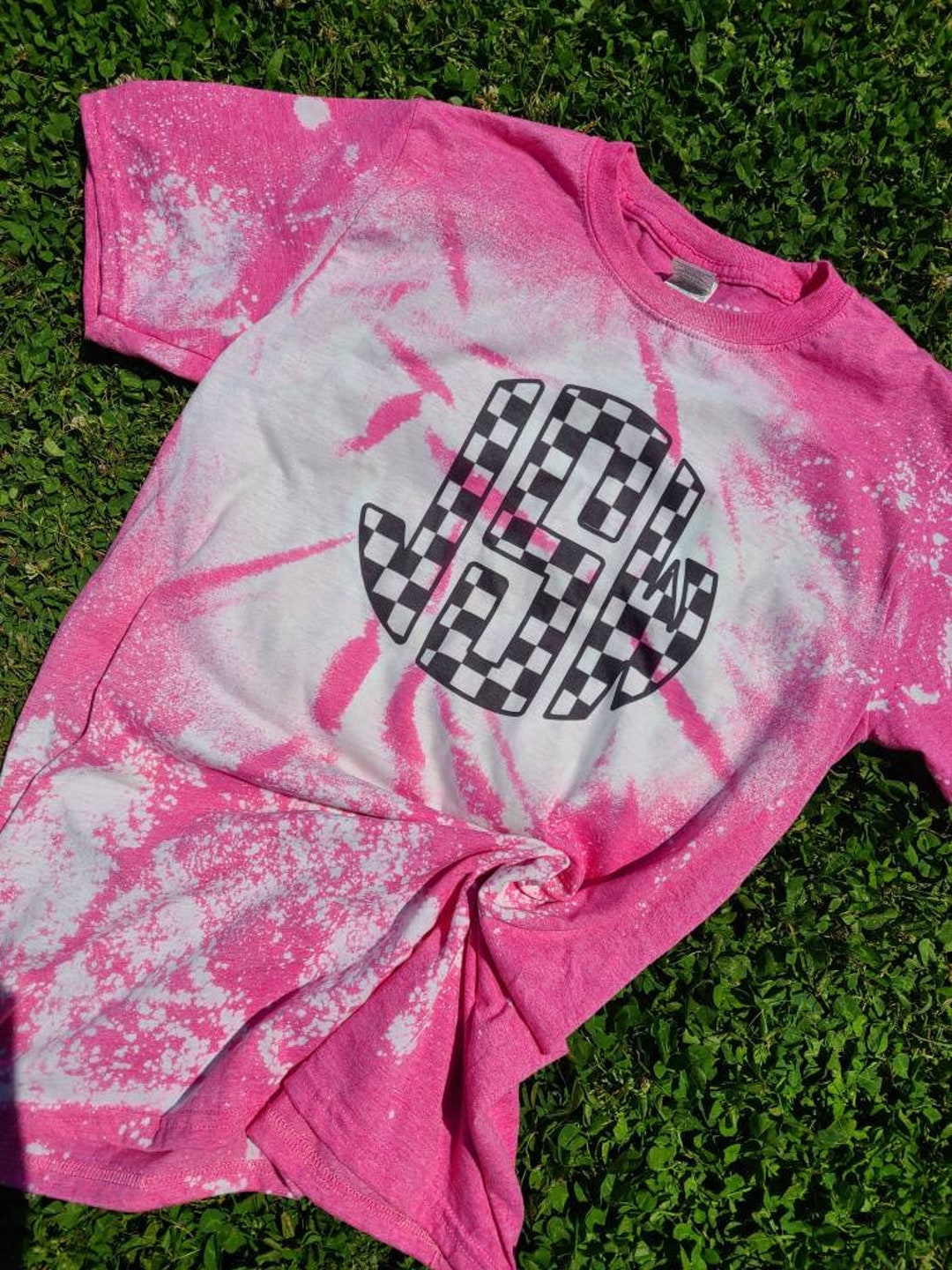 Checkered Flag Monogram Shirt, Gift for Her,bleached Shirt, Racing ...