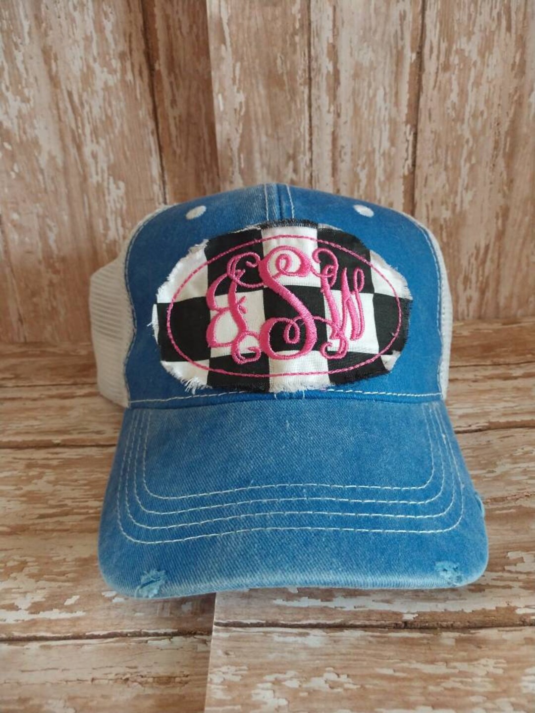 Monogram Hat Checkered Flag Raggy Patch Trucker Hat Raggy - Etsy