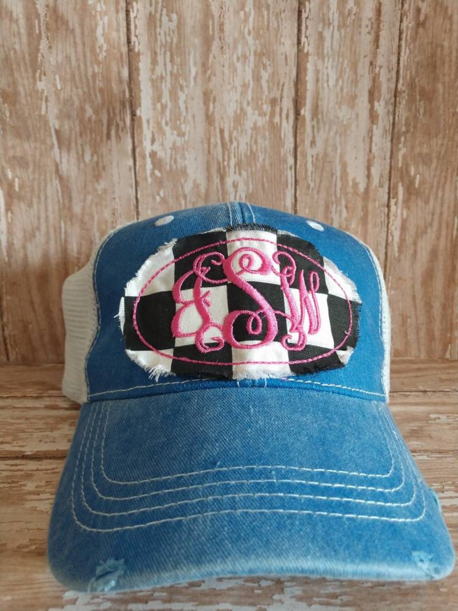 Monogram Hat Checkered Flag Raggy Patch Trucker Hat Raggy | Etsy
