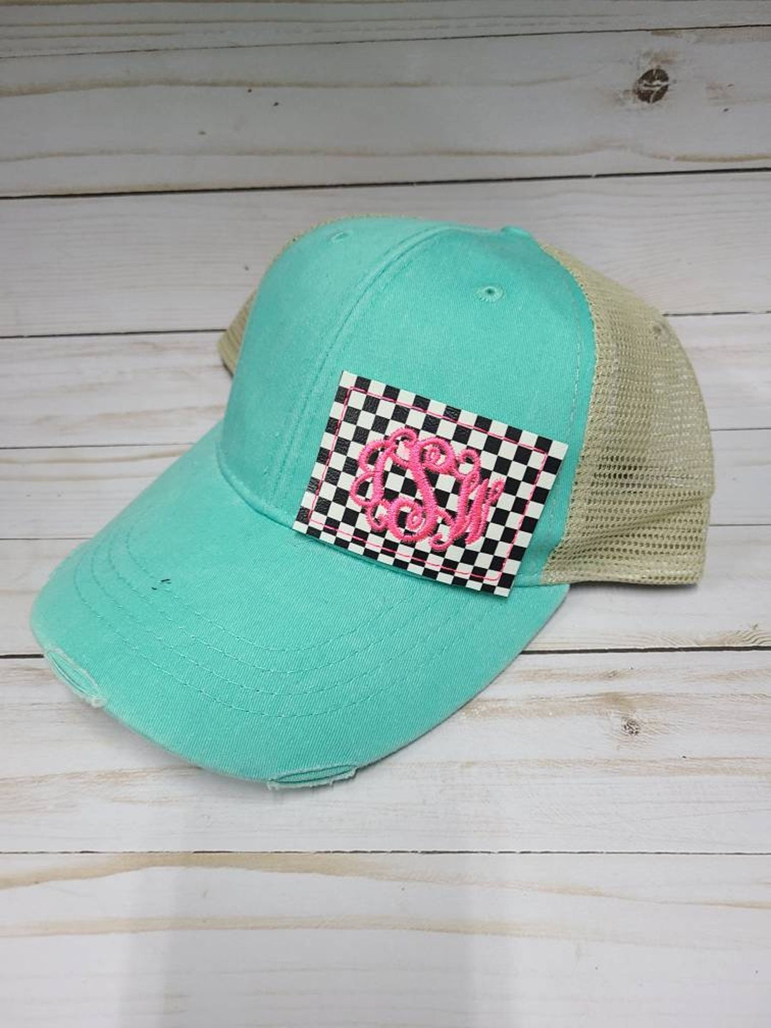 Checkered Flag Patch Hat Monogram Trucker Hat Distressed - Etsy