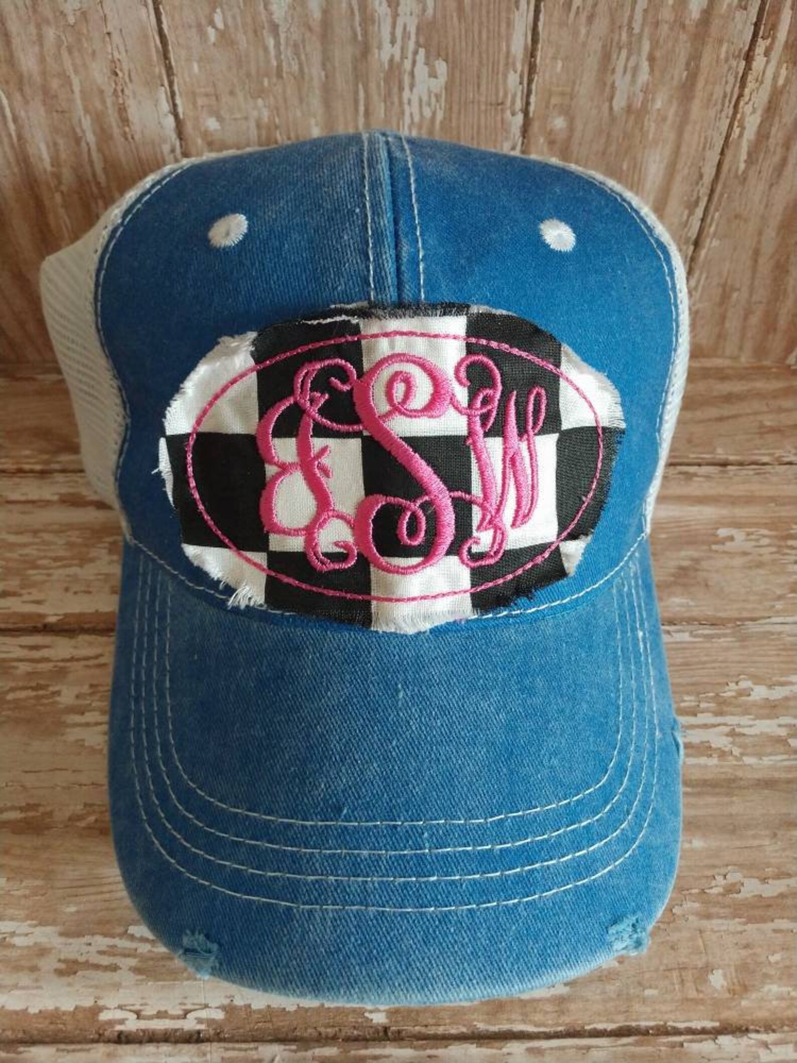 Monogram Hat Checkered Flag Raggy Patch Trucker Hat Raggy | Etsy