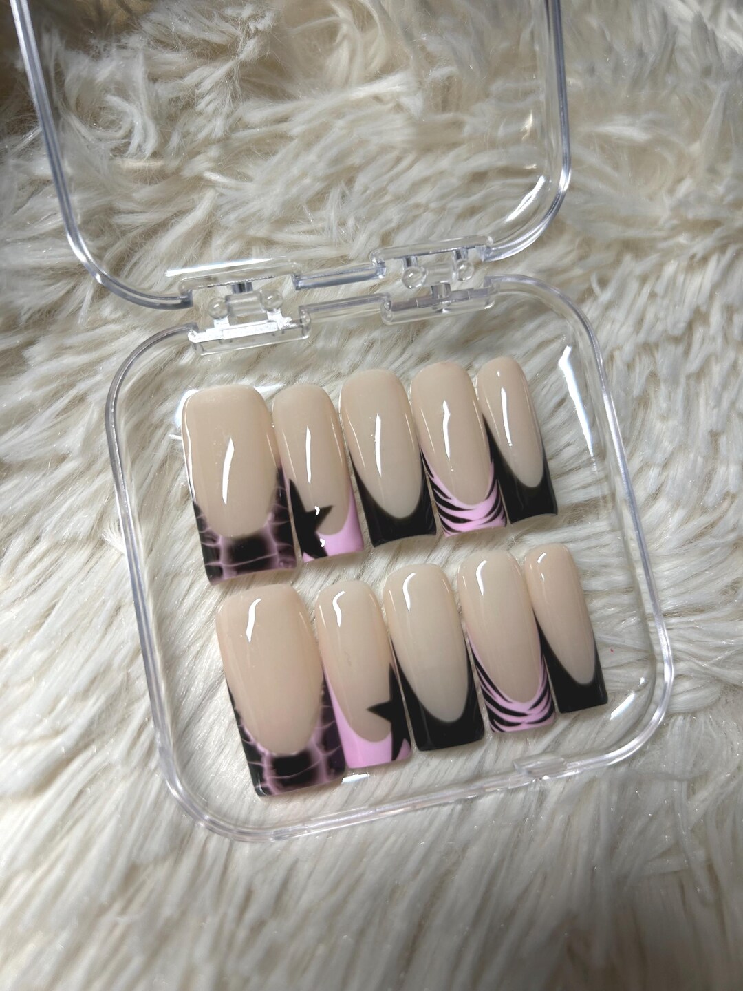 Press-on Nails/pink/black/zebra Print/y2k - Please Leave a Message ...