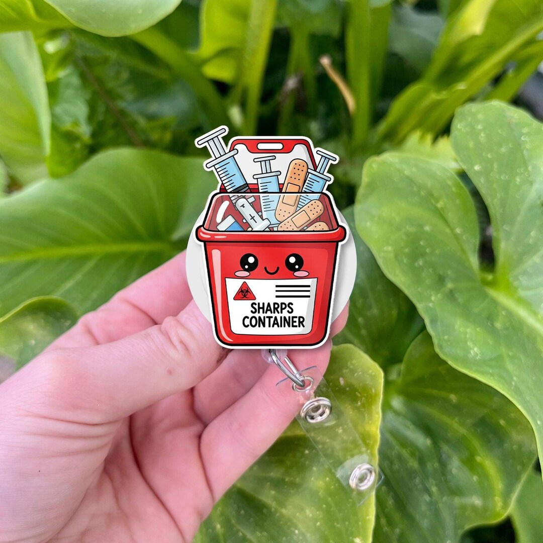 Personalized Cute Sharps Container Badge Reel - Funny Medical Syringe ...