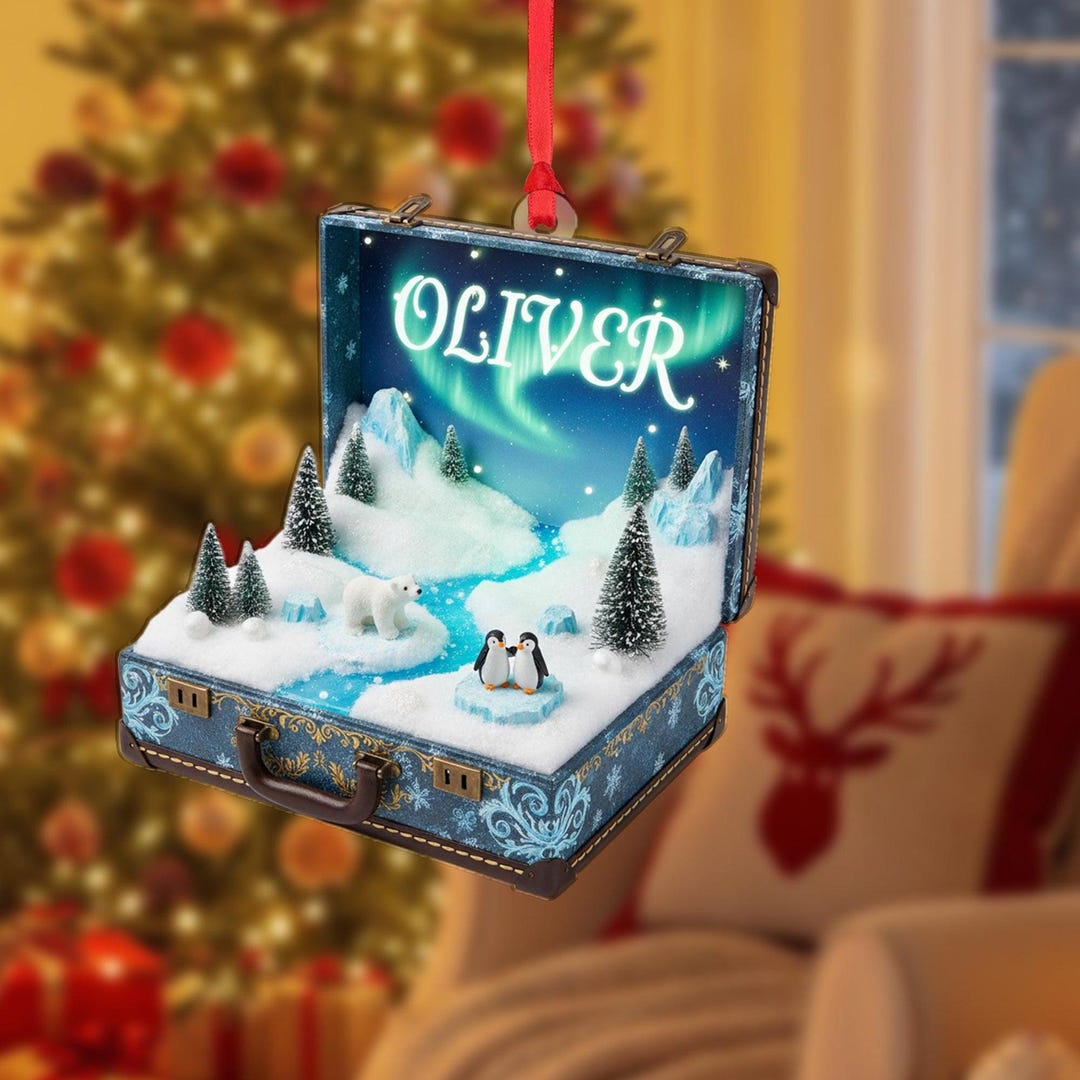 Personalized Arctic Scene Ornament, Suitcase Christmas Tree Decoration ...