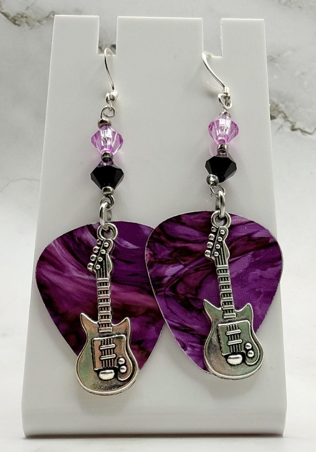 Rock N' Roll Beaded Earrings - Guitar Pic & Charm - Etsy