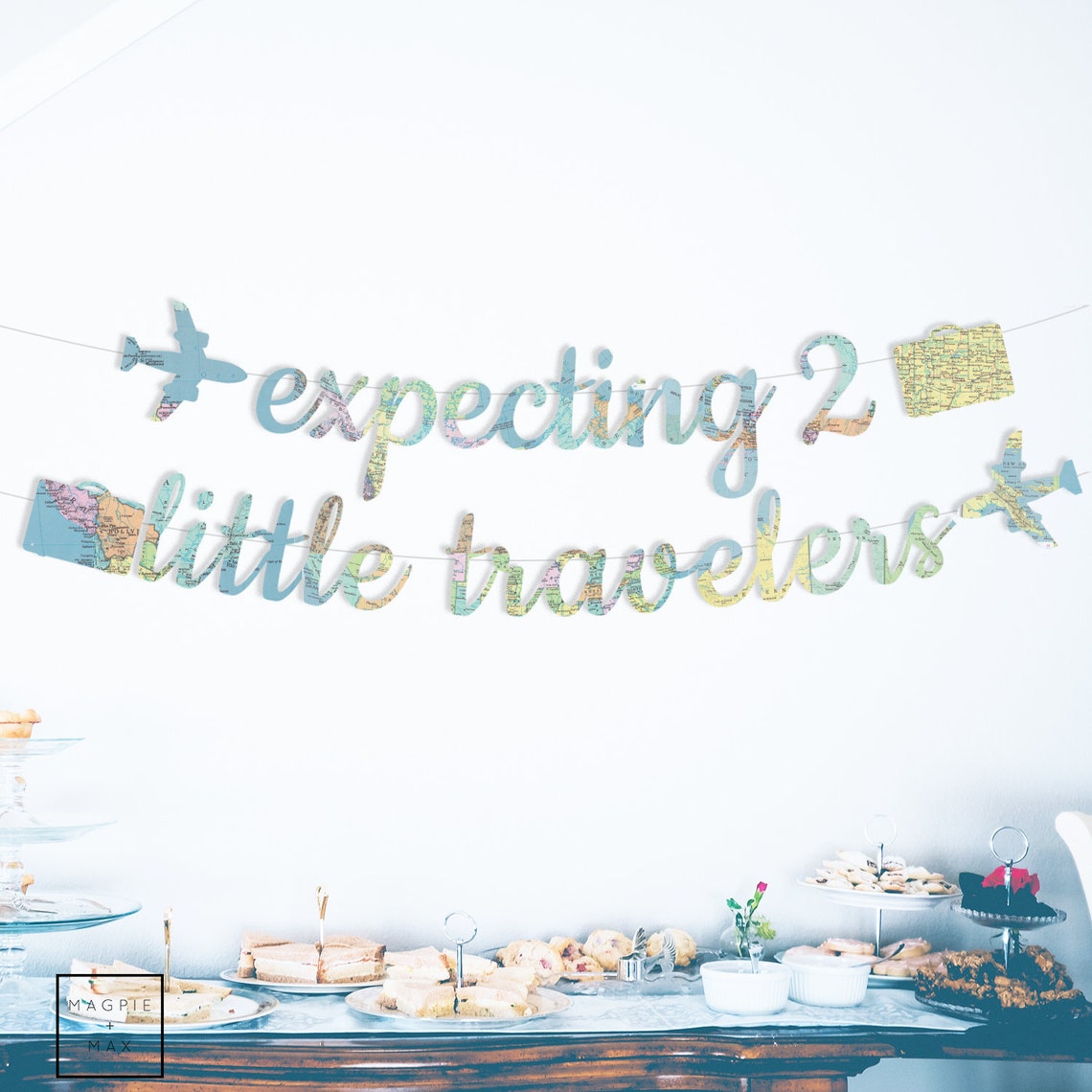 Expecting 2 Little Travelers Banner, Twins Baby Shower, Airplanes ...