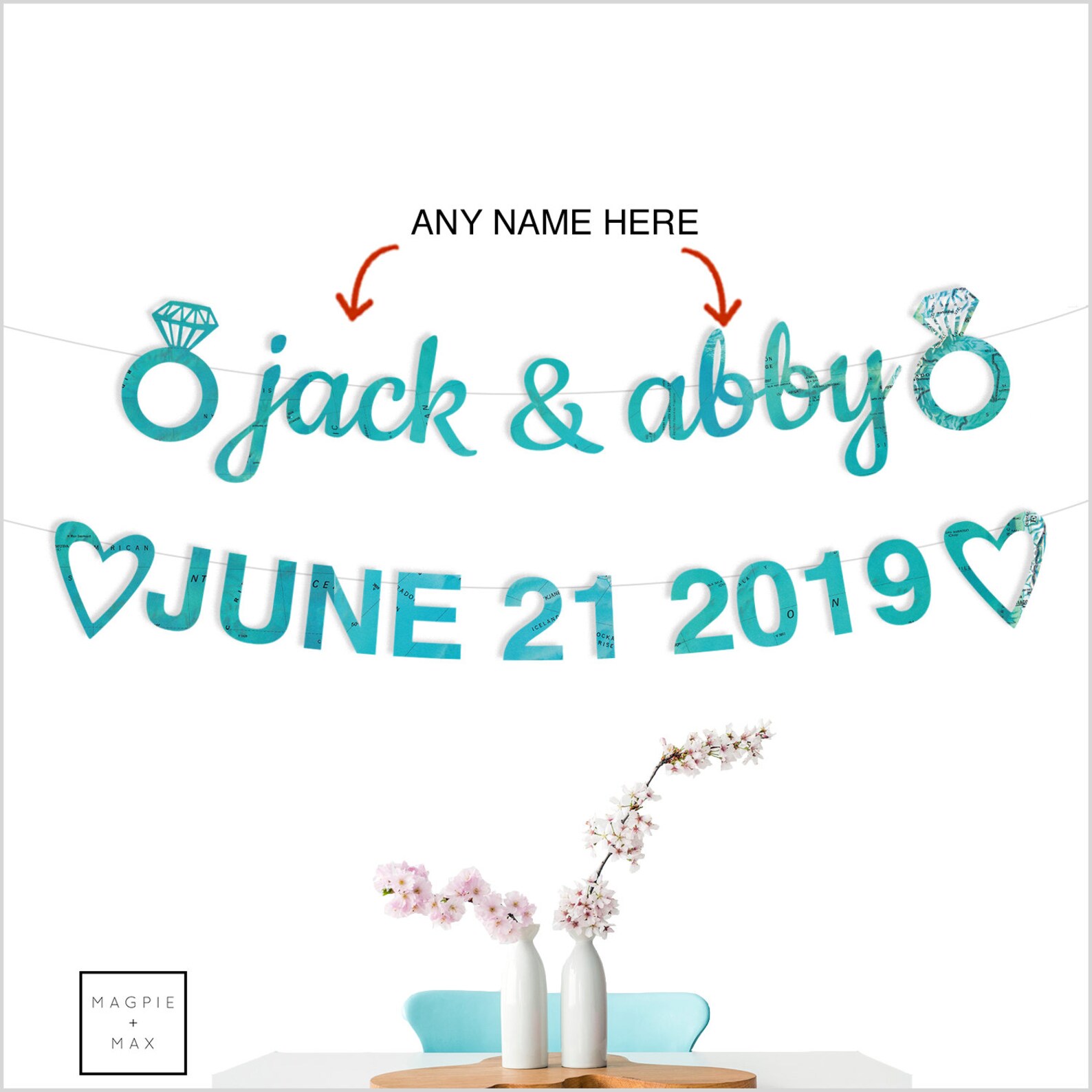 Bride and Groom Banner, With Wedding Date, Map Banner, Map Theme ...