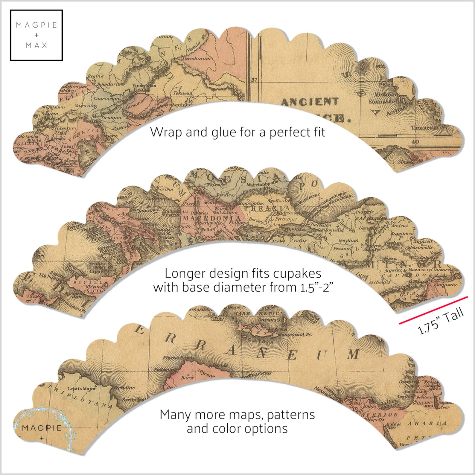 Cupcake Wraps, Map Paper Cupcake Wraps, Bon Voyage Party, Map Theme ...