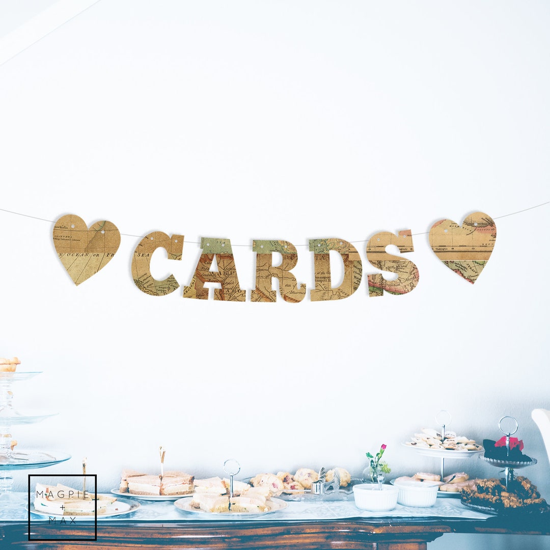 Cards Banner, for Your Cards Box, Antique Maps, Heart on Each End ...