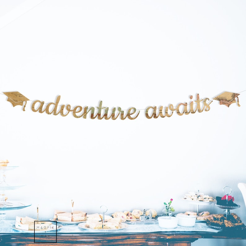 Adventure Awaits Banner Graduation Caps Graduation Banner - Etsy