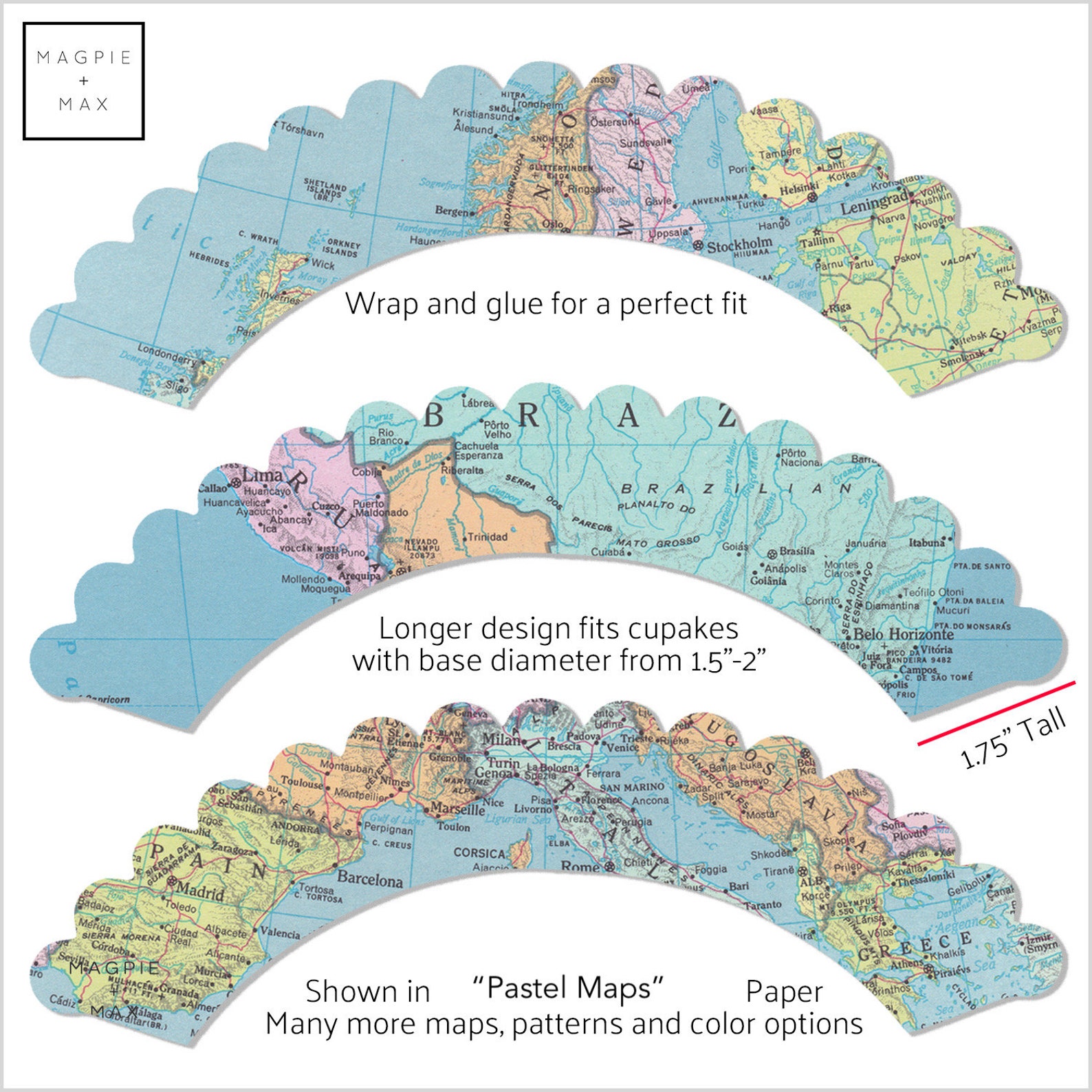 Cupcake Wraps Pastel Map Paper Cupcake Wraps Bon Voyage - Etsy