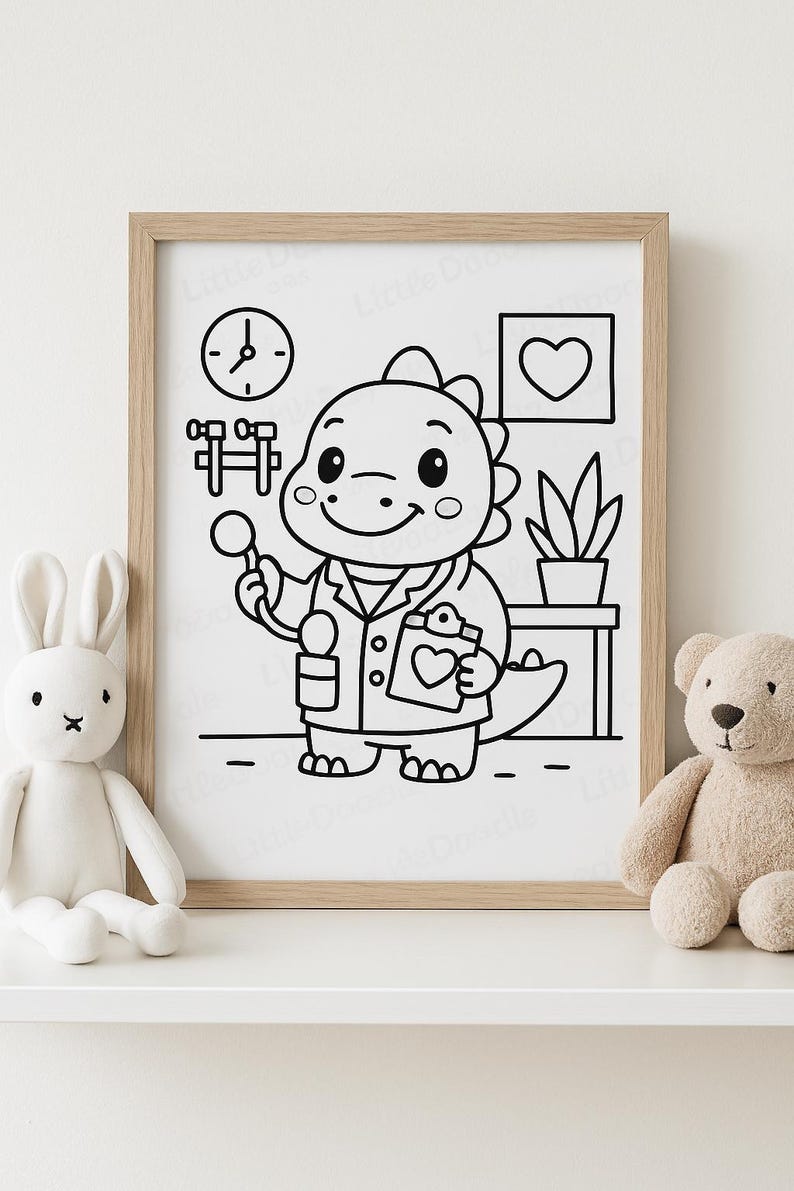 Cute Dino Doctor Coloring Page • Kids Printable Coloring Sheet ...