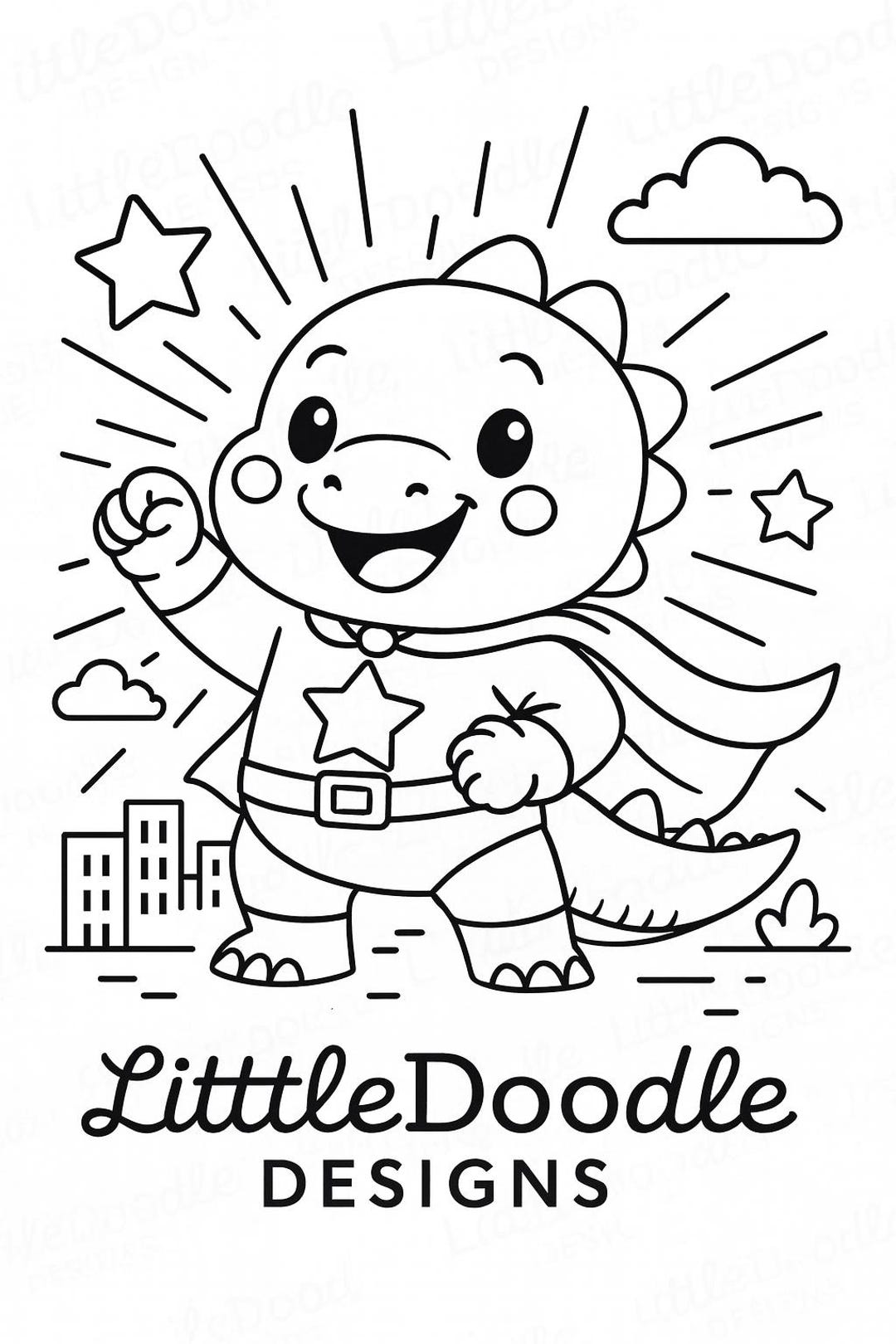 Cute Dino Superhero Coloring Page • Kids Printable Coloring Sheet ...