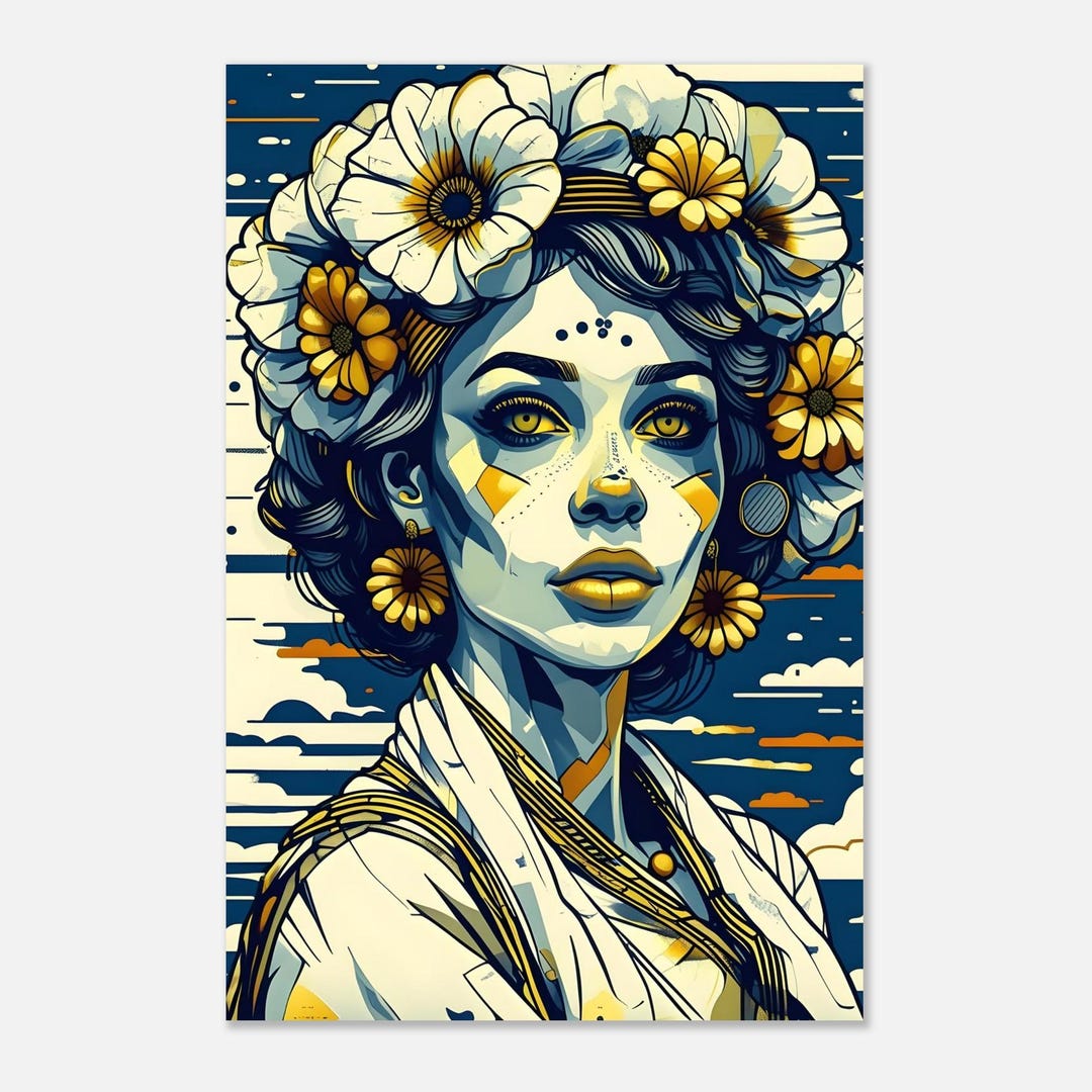 Braided Updo Flowers Portrait Art Print | Golden Crown Zen Wall Art - Etsy