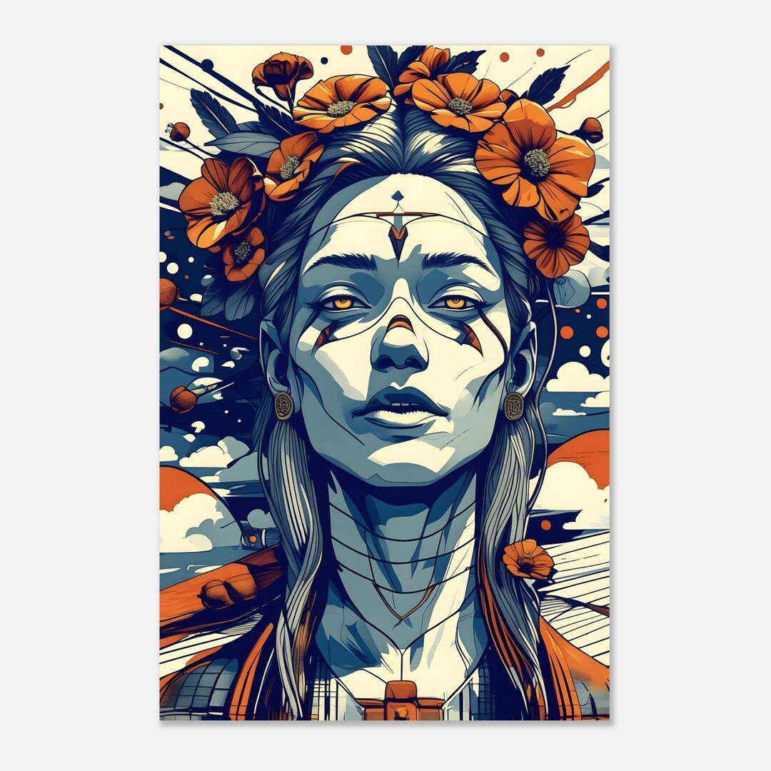 Cosmic Poppy Portrait Art Print | Geometric Crown Zen Wall Art - Etsy