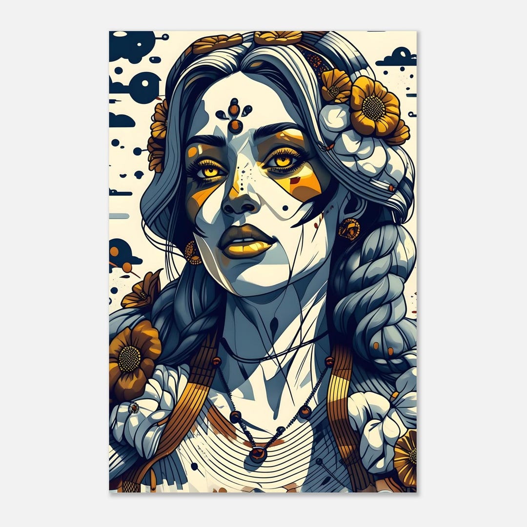 Poppy Crown Portrait Print, Metallic Art Nouveau Woman, Floral Wall ...