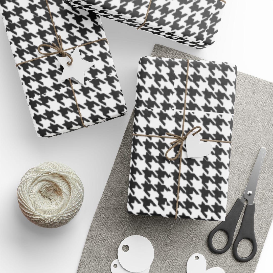 Black White Houndstooth Wrapping Paper | Patterned Gift Wrap Roll - Etsy