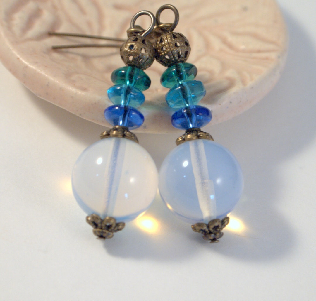 Moonstone Bead Earrings Victorian Style Dangle Pierced or Clip-on ...