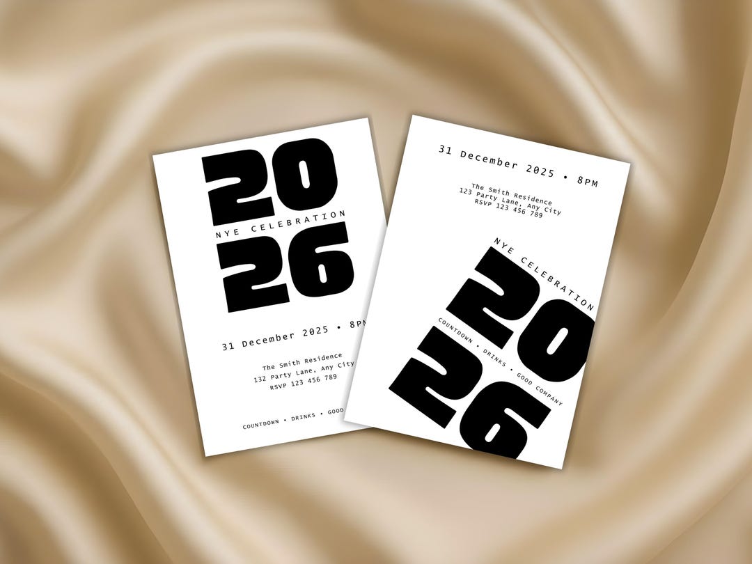 Minimalist 2026 NYE Party Invitation, Editable Canva Template (digital ...