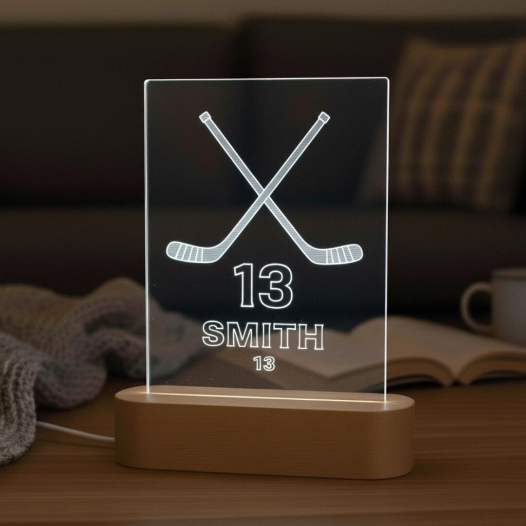 Engraved Hockey Symbol Light | Minimalist Crossed Sticks | Boys Bedroom ...