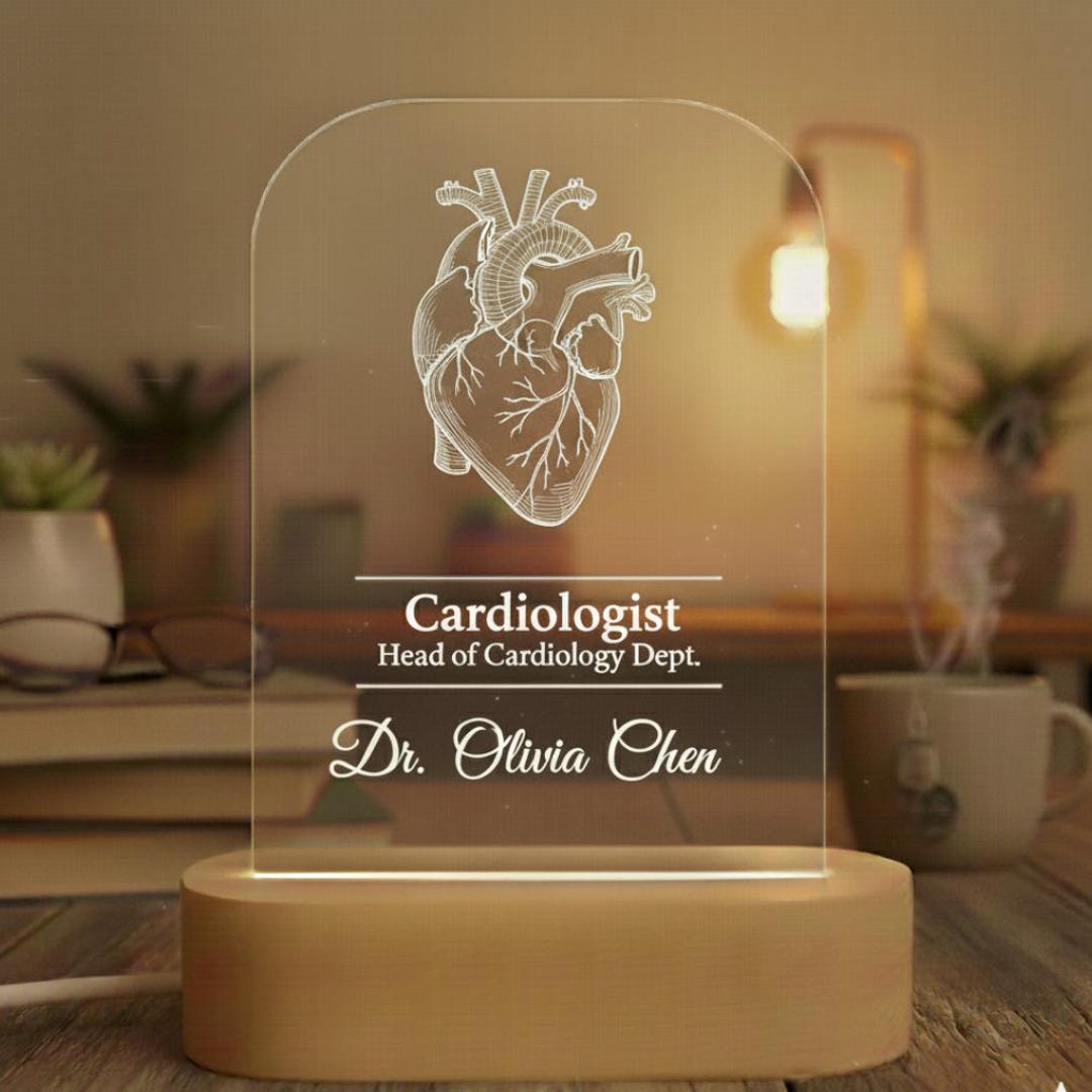 Chief of Cardiology Desk Plaque, Anatomical Heart Light, Personalized ...