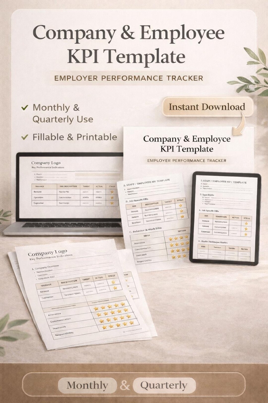 Company and Employee KPI Template | Performance Review & Tracker ...