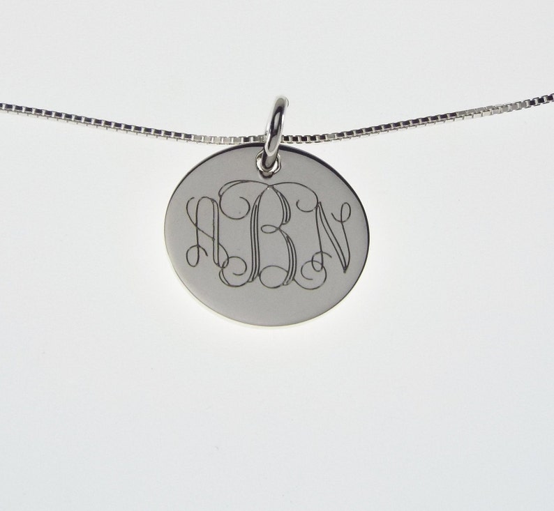 Monogram Necklace Custom Engraved Sterling Silver 1 Inch Round ...