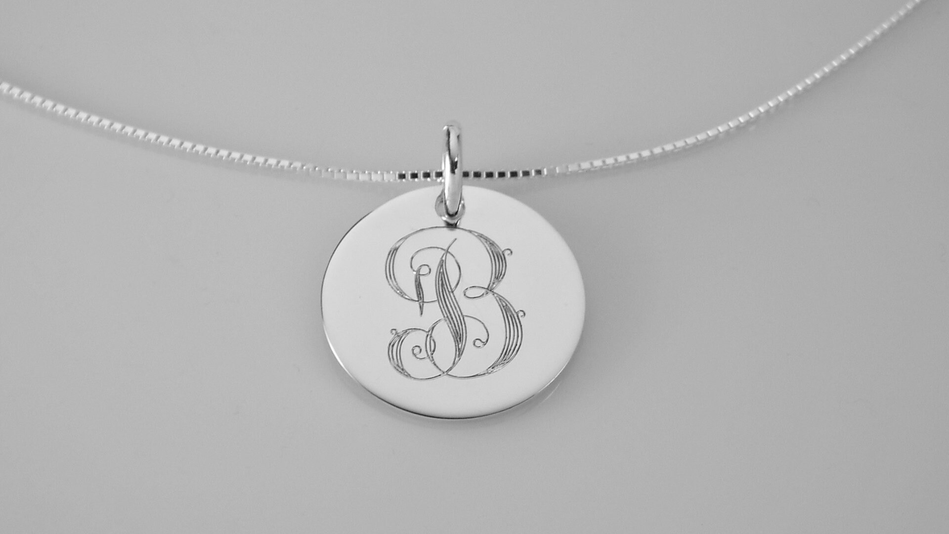 Monogram Necklace Custom Engraved Sterling Silver 1 Inch Round ...