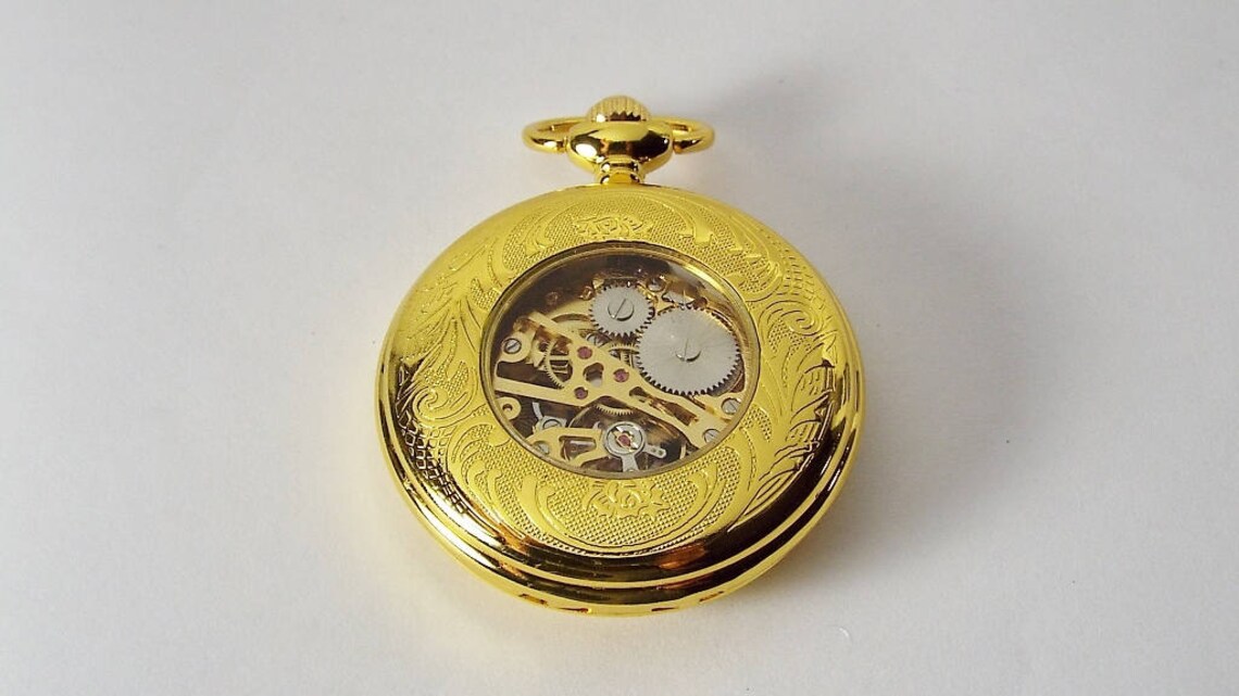Pocket Watch Custom Engraved Gold Tone Mechanical Wind Up | Etsy