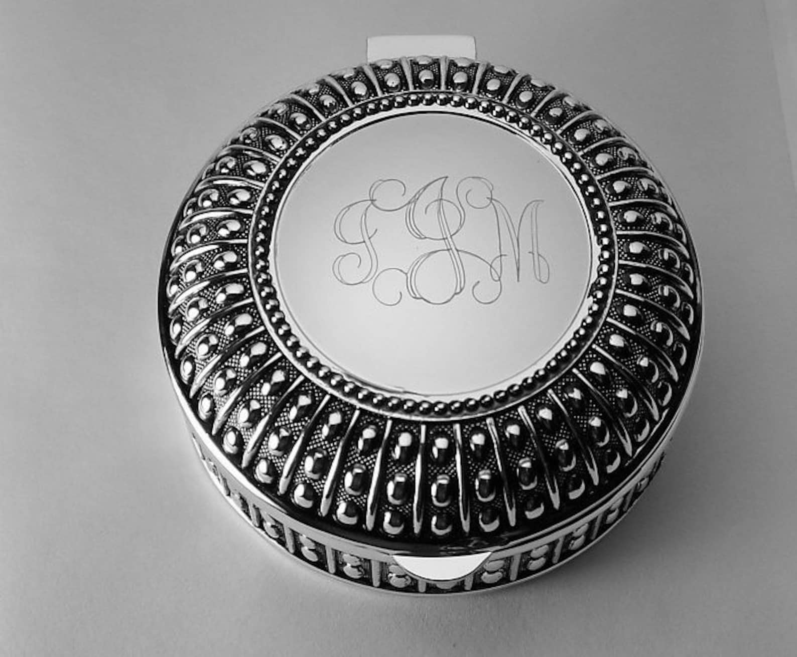 Custom Engraved Personalized Silver Plated Round Beaded Design | Etsy