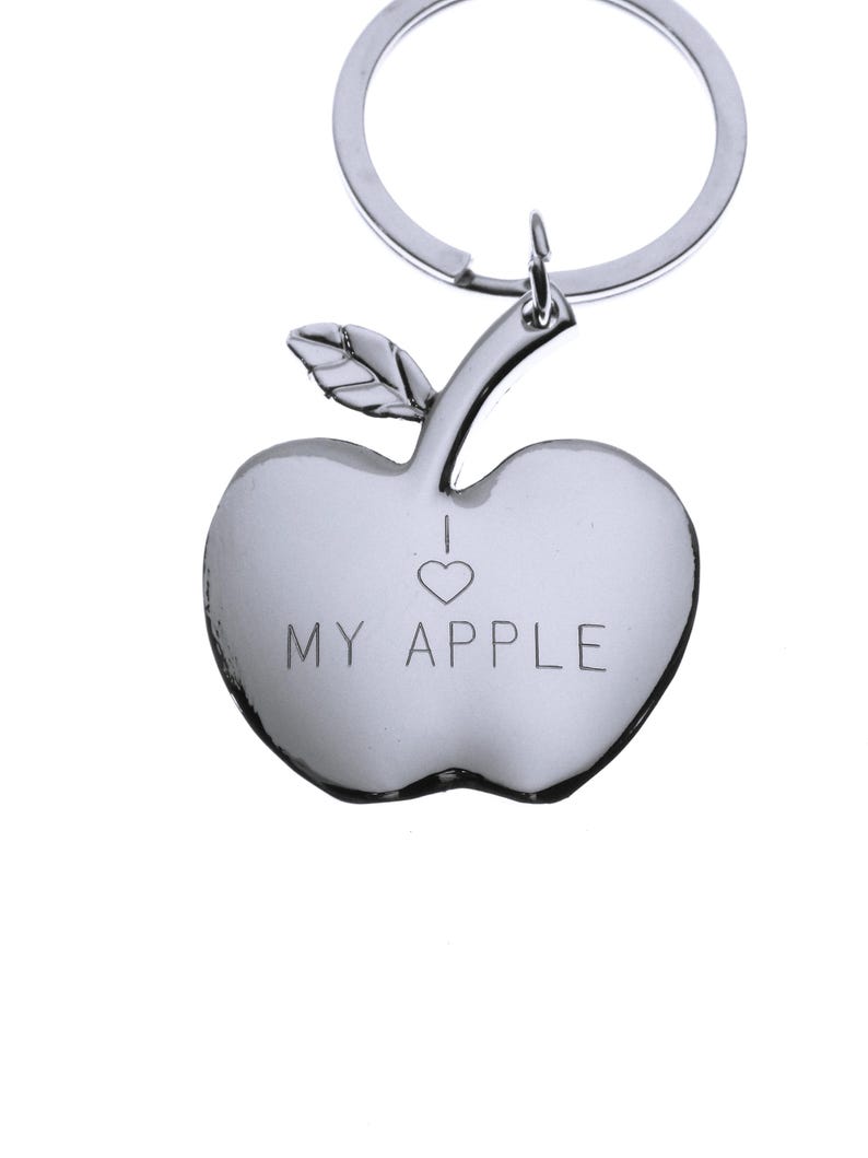 Custom Engraved Personalized Key Chain High Polish Chrome Apple Teacher ...