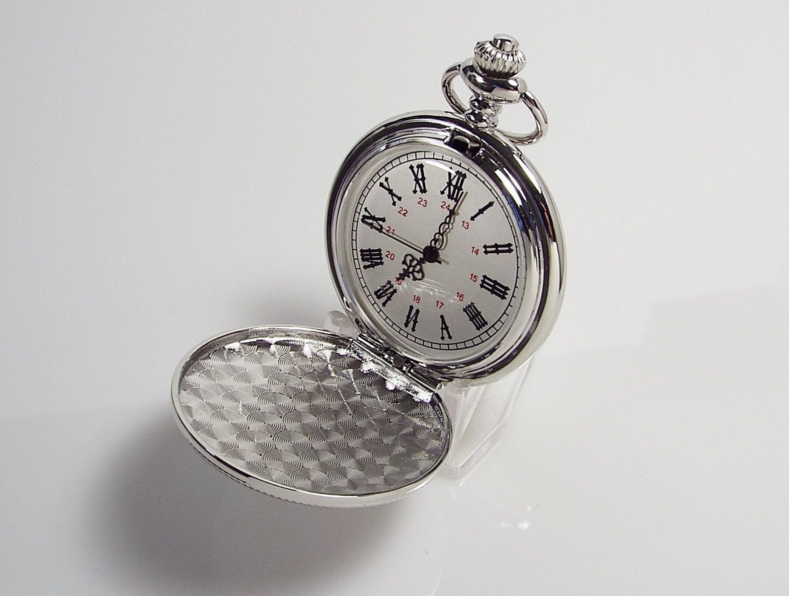 Personalized Pocket Watch Silver Crown Emblem Custom Engraved Quartz ...