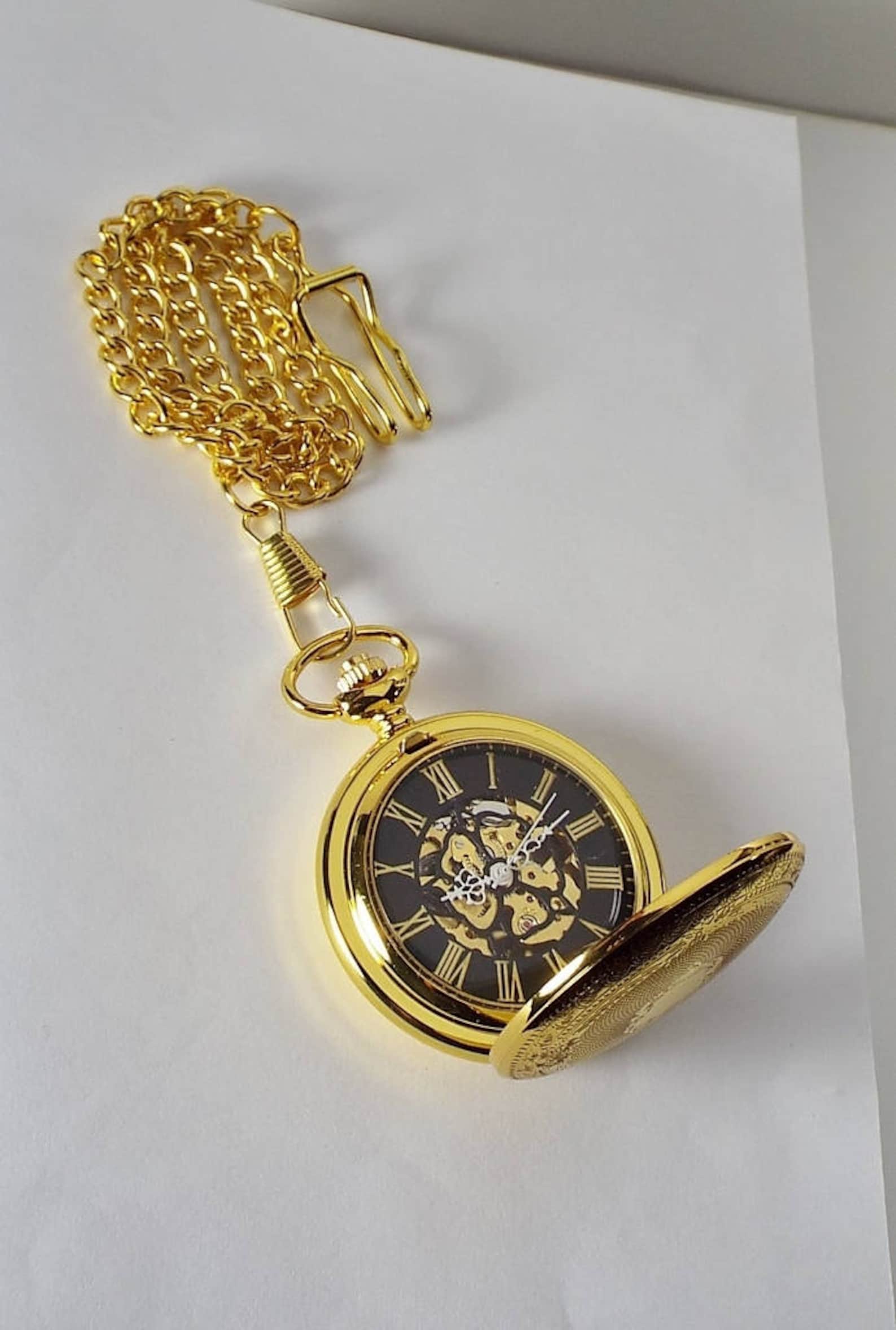 Pocket Watch Custom Engraved Gold Tone Mechanical Wind up Pocket Watch ...