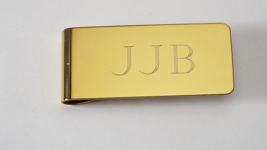 Custom Engraved Personalized Money Clip Gold Tone High Polish Wide ...