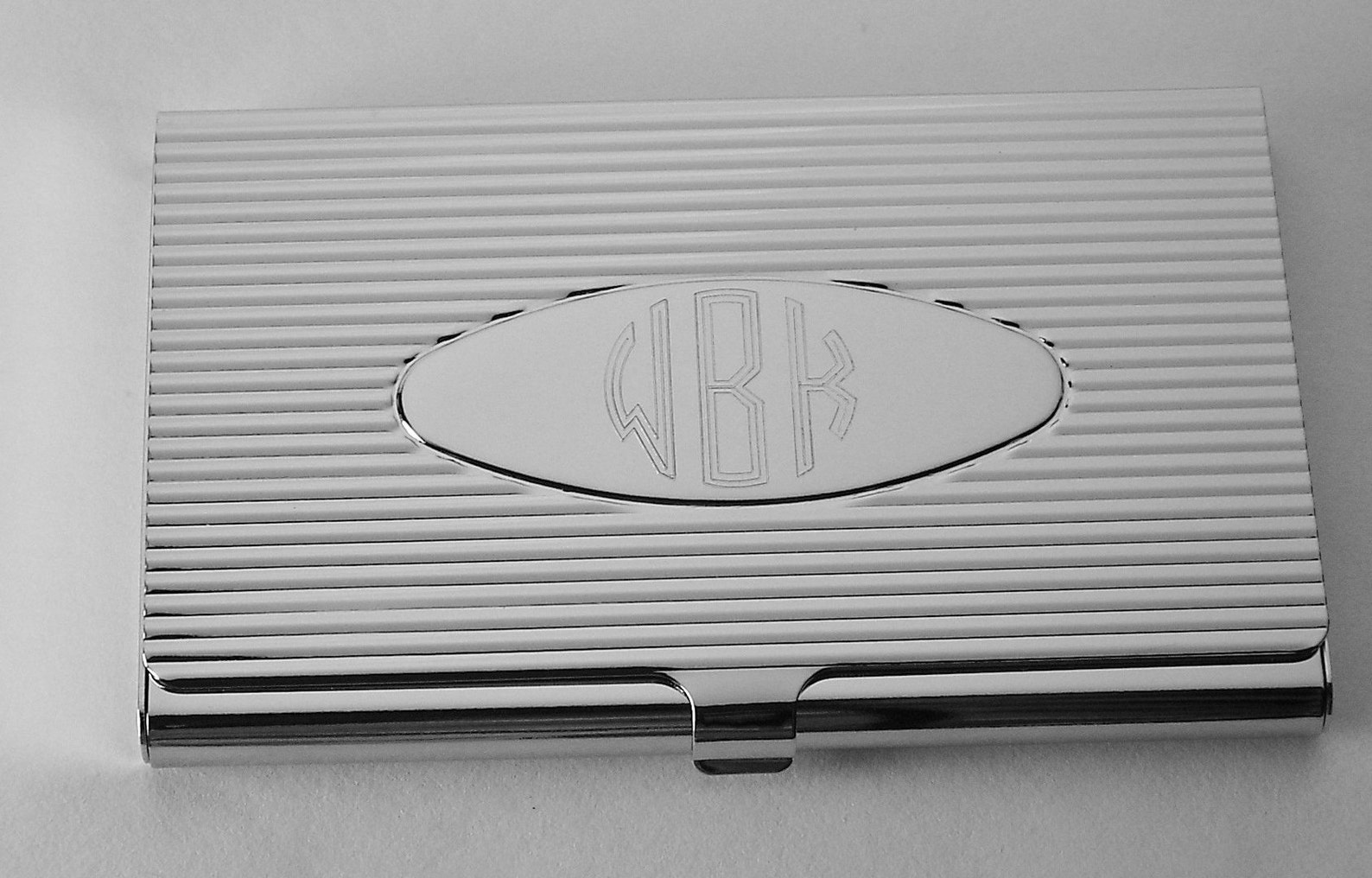 Custom Engraved Business Card Case Silver Ribbed Design With - Etsy