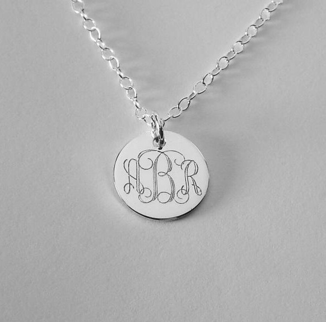 Engraved Monogram Jewelry Personalized Sterling Silver Round Monogram ...