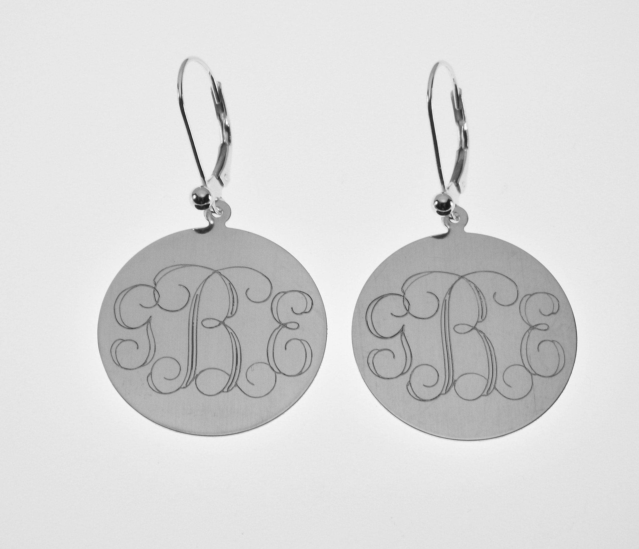 Engraved Monogram Earrings Personalized Sterling Silver One | Etsy