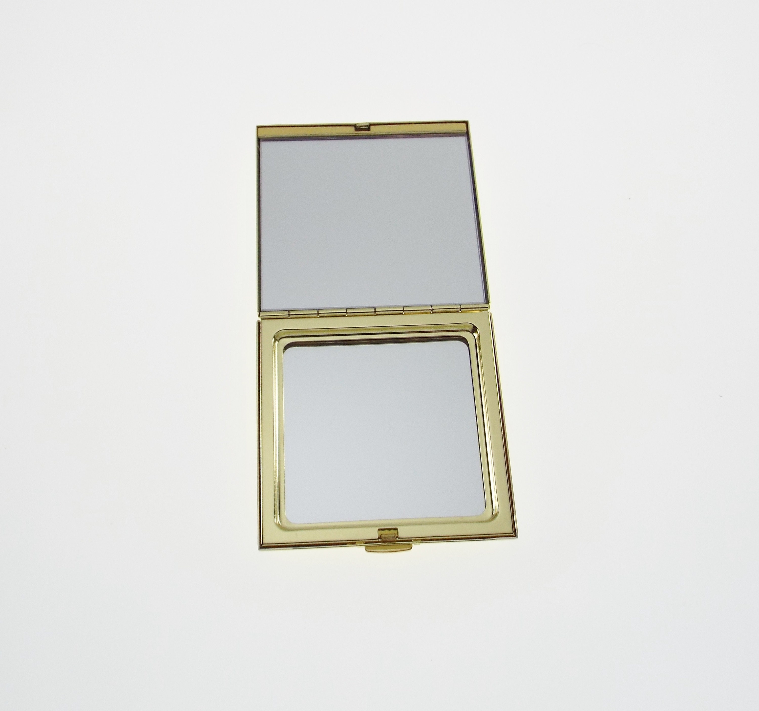 Personalized Compact Mirror Square Two Tone Gold Plated With Silver Top ...