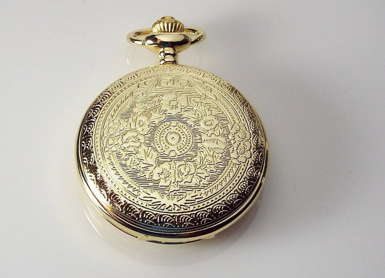 Engraved Pocket Watch Golden Crest Cover Personalized Quartz - Etsy