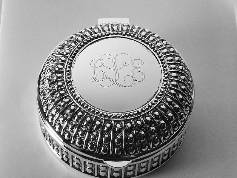 Custom Engraved Personalized Silver Plated Round Beaded Design | Etsy