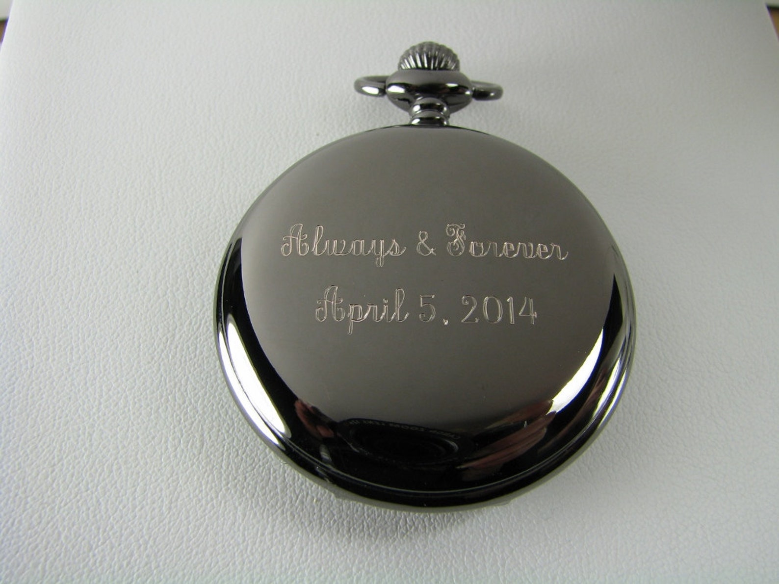 Personalized Pocket Watch Custom Engraved Gloss Black Quartz - Etsy